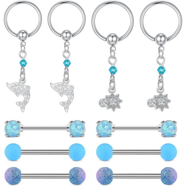 商品名NIUSIMAN 14G Nipple Rings Stainless Steel Nipplerings Captive Bead Dangle Rings with CZ Dolphin Star Seashell Nipple ...