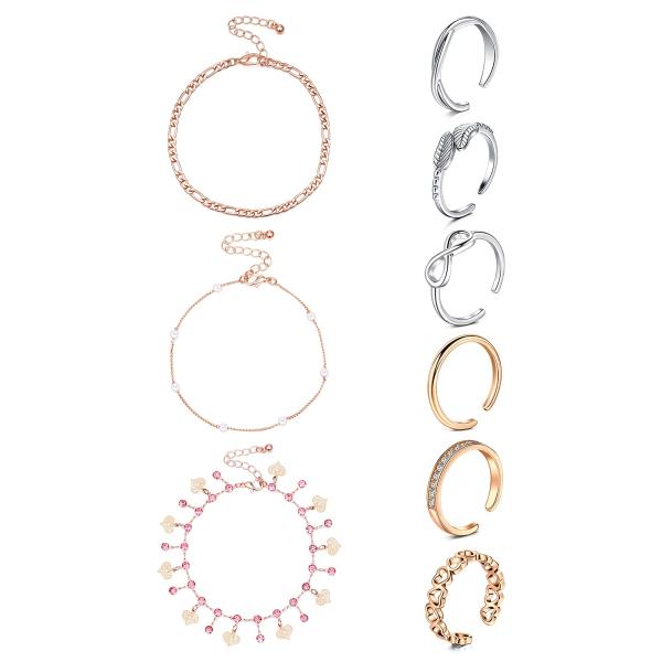 商品名: JFORYOU アンクレットとつま先リングセット レディース ガールズ シルバー ローズゴールド チェーン レイヤード アンクレット つま先リング アンクルブレスレット オープン 調節可能なつま先リング ビーチフットジュエリー, ...
