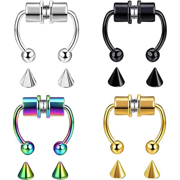 商品名CH01Septum Fake Nose Ring Hoop Nose Ring Horseshoe Stainless Steel Faux Fake Nose Septum Rings Non-Pierced Clip On No...