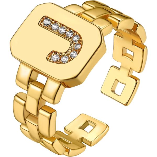 商品名GOLDCHIC JEWELRY パーソナライズ ゴールド 太字イニシャル文字 オープンリング 調節可能 レディース ステートメントリング パーティー レディース シグネットリング 18Kゴールドメッキ オープンアルファベットリング ...