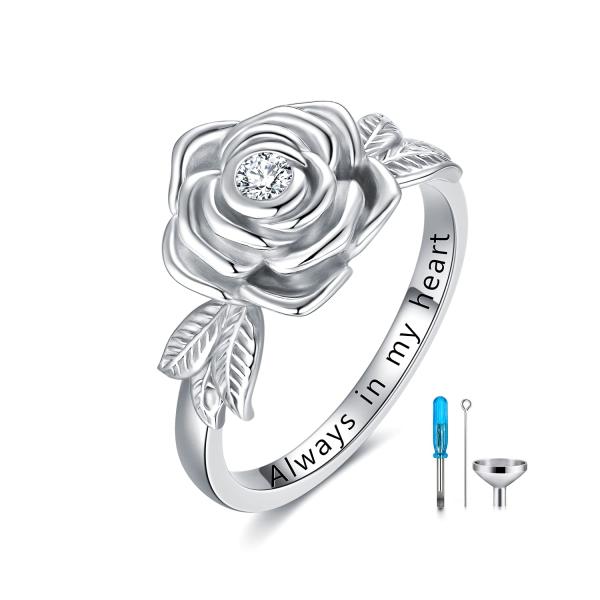 商品名:  AOBOCO Rose Flower Cremation Urn Ring Holds Loved Ones Ashes 925 Sterling Silver Always in My Heart Cremation Keep...