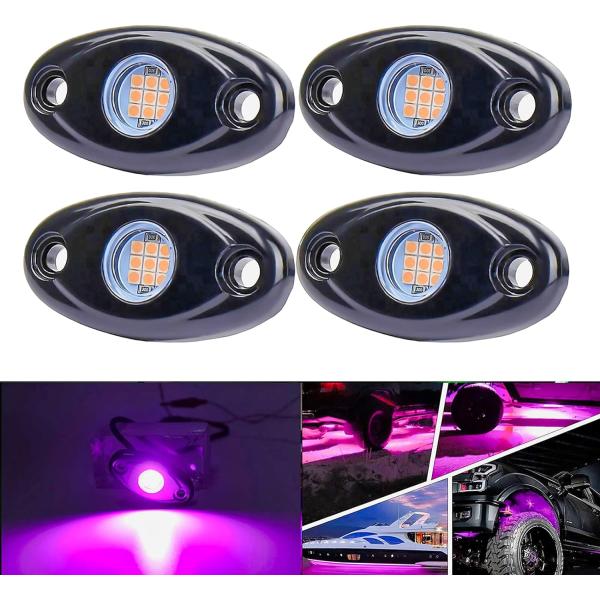 商品名Purple Pink LED Rock Lights with 4 Pods Neon 12V Underglow Underbody Kit Crawler Crawling Dome Exterior Wheel Lamp Co...