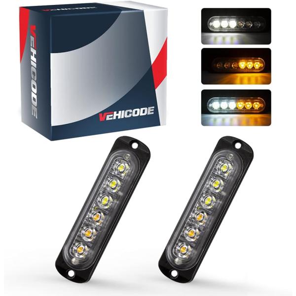 商品名VEHICODE LED 緊急ストロボライトバー 車用 ホワイトアンバー 点滅警告 危険警告 警告キット 表面取り付け オートバイ トラック ATV ゴルフ カート バン トラクター トレーラー 外装用 (2パック)VEHICODE ...