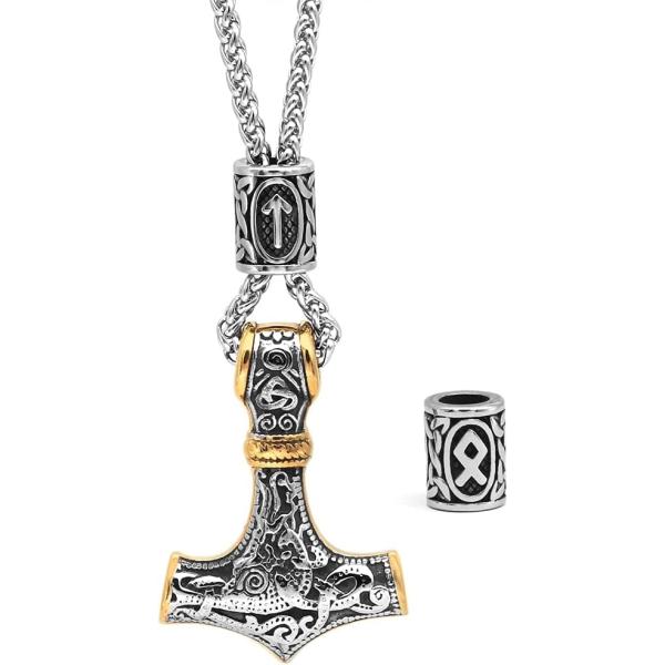 商品名バイキング トールハンマー ミョルニール ネックレス 男性用 ルーンお守り Noridc ジュエリー バイキング ギフト 男性用, ステンレス鋼, なし。,Viking thor hammer mjolnir necklace for...