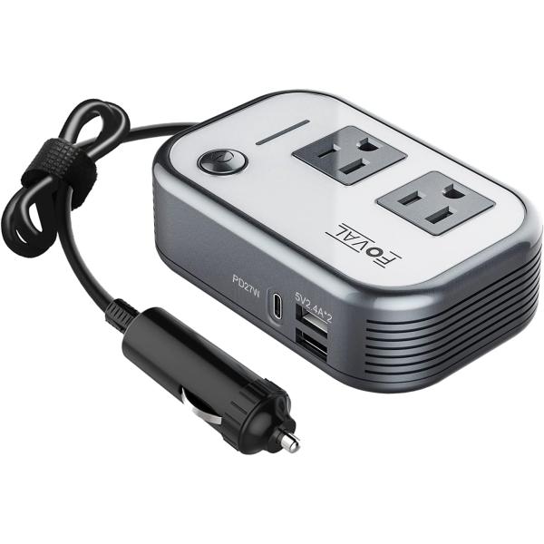 商品名FOVAL 200W パワーインバーター DC 12VからAC 110V カーインバーター [27W PD USB-C] &amp; デュアルUSBポートマルチプロテクション カーアダプターコンセントFOVAL 200W Car Po...