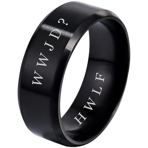 商品名WWJD Ring What Would Jesus Do 刻印フィンガーリング メンズ レディース ステンレススチール マットバンドリング HWLF He Would Love First Inner Christ Reminder...