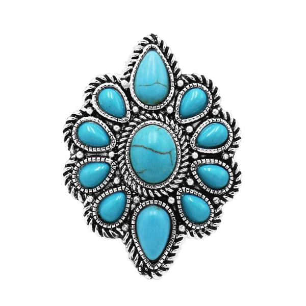 商品名: Rosemarie &amp; Jubalee レディース ウエスタンスタイル 半貴石 ターコイズストーン ストレッチ ステートメントカクテルリング, 石 非貴金属 ストーン。, 染色ハウライト Rosemarie &amp; J...