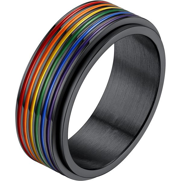 商品名ステンレススチール レインボー スピナーリング Love is Love Gay Lesbians Pride ジュエリー フィジェットバンドリング メンズ レディース サイズ7~12 (ギフトボックス付き), 金属, キュービックジ...
