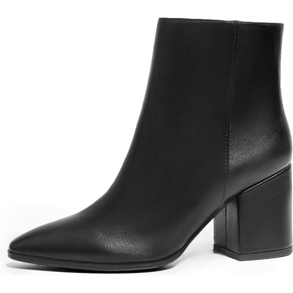 商品名IDIFU Women Dress Ankle Boot with Low Chunky Heel Pointed Toe Side Zipper Bootie Shoe for Women Office Business Date ...