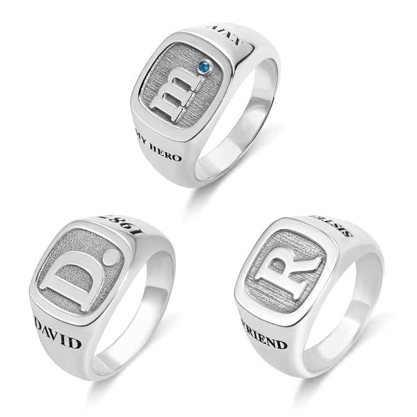 商品名:  AILIN Custom Square Signet Initial Ring Sterling Silver 925 Personalized Left Right Engraved Name Year Letter Birt...