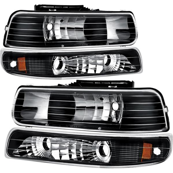商品名ヘッドライトアセンブリ 1999-2002 シボレー シルバラード 1500/2500/3500 00-06 タホ サバーバン ヘッドライト ヘッドランプ 交換用 ブラック ハウジング アンバー サイドHeadlights Assem...