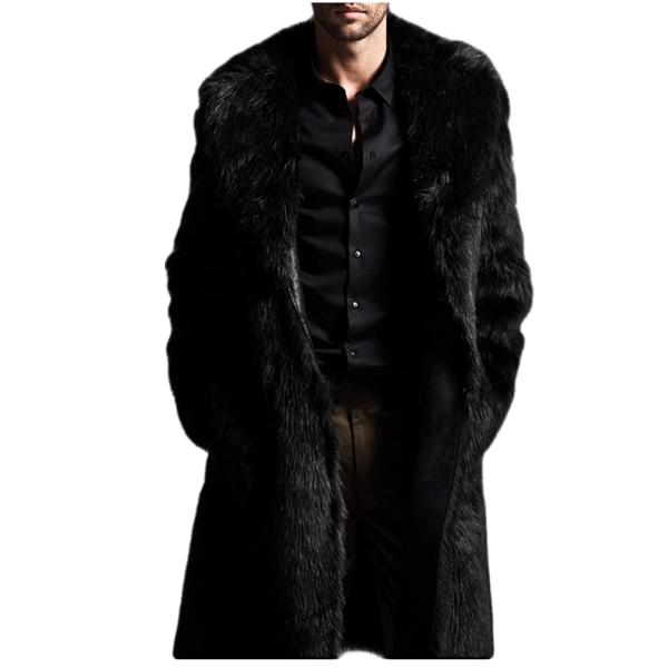商品名:  Colf Men's Winter Luxury Long Sleeve Turn Collar Faux Fur Coat Outwear Mens Long Parka Jacket Overcoat (Black,XX-L...