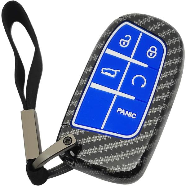 商品名ABS カーボンファイバー パターン キーフォブ ケースカバー Dodge Charger チャレンジャー ジープ グランドチェロキー レネゲード グランドコマンダー クライスラー用, ブルー, SmallABS Carbon Fib...