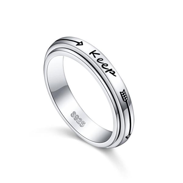 商品名:  S925 Sterling Silver Spinner Fidget Anxiety Worry Relieving Boredom ADHD Autism Band Rings Keep Going Jewelry Men ...