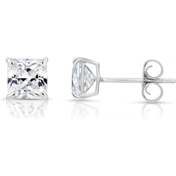 商品名14K ホワイトゴールド プリンセスカット スクエア キュービックジルコニア CZ スタッドピアス ゴールドバタフライプッシュバック, 5mm, キュービックジルコニア ホワイトゴールド, キュービックジルコニア14k White G...