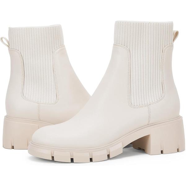 商品名Ruanyu Womens Lug Sole Platform Ankle Boots Elastic Chunky Block Heel Non-Slip Combat Comfortable Chelsea Bootiesブランド...