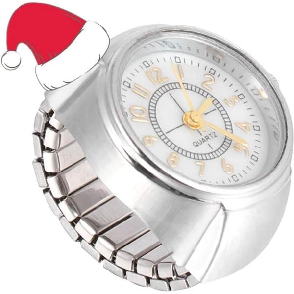 商品名POPETPOP Quartz Finger Ring Watch- Mini Stainless Steel Round Elastic Ring Watch Clock Ring for Women and Men Christm...