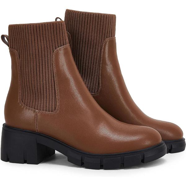 商品名Ruanyu Womens Lug Sole Platform Ankle Boots Elastic Chunky Block Heel Non-Slip Combat Comfortable Chelsea Bootiesブランド...