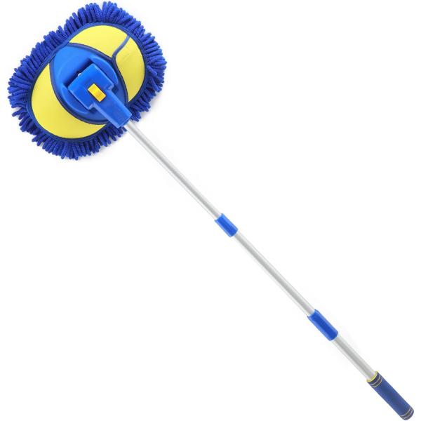 商品名Amiss マイクロファイバー洗車ブラシ シェニール織カーウォッシュモップ 柔軟な回転延長ポールとスポンジハンドル付き 車のクリーニングキットブラシ ダスター 傷がつかない車のクリーニングツール ブルーAmiss Microfiber...
