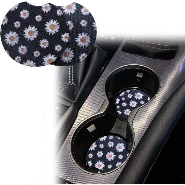 商品名JUSTTOP 車用カップホルダーコースター ネオプレン製 ドリンク吸収性 2個 ユニバーサル自動吸水性カップホルダーインサートコースター 簡単取り外し かわいい自動車インテリアアクセサリー 小さな花JUSTTOP Car Cup H...