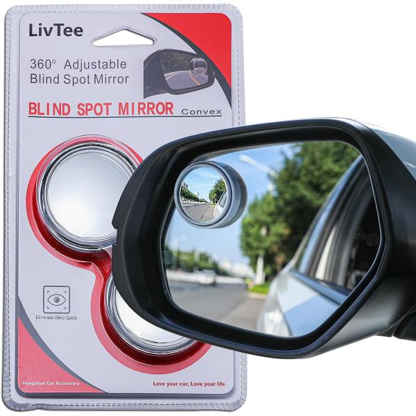 商品名LivTee 2PCS Round Blind Spot Mirror, HD Glass and ABS Housing Convex Wide Angle Rearview Mirror with Adjustable Stick...