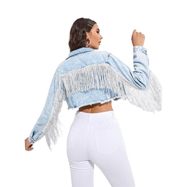 商品名:  Verdusa Women's Raw Hem Ripped Fringe Long Sleeve Crop Denim Jacket Light Blue Lブランド: Verdusa商品サイズ: Large高さ: 28cm横...