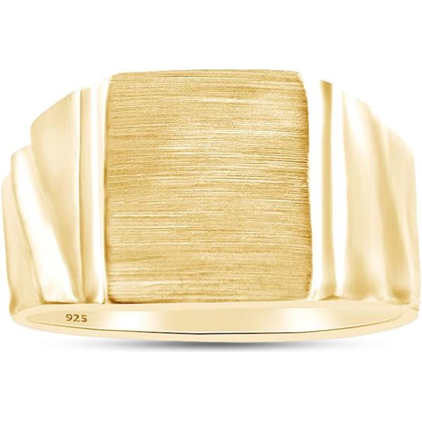 商品名AFFY Men's 14k Yellow Gold Plated Sterling Silver Signet Rings -The Unforgettable Silver Signet Ring, Ring Size 9.5ブラ...
