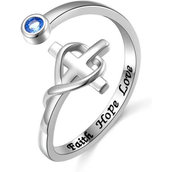 商品名S925スターリングシルバー Faith Hope Love リング ラブハート クロスリング レディース 調節可能なリングバンド 婚約 結婚指輪 サイズ8Yearace 925 Sterling Silver Cross Rings...