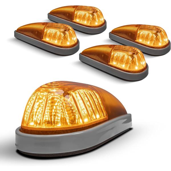 商品名アンバー LED ティアドロップ キャブマーカーライトキット [グレーベース] [DOT FMVSS 108] [SAE P2PC] [ユニバーサルフィット] ティアドロップキャブライト トラック RV バン フォード F250 F3...
