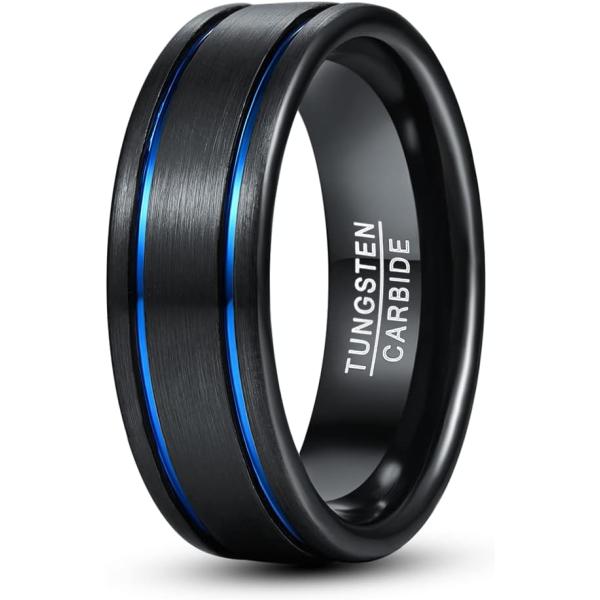 商品名Fivavo ブルーグルーブ タングステンカーバイドリング ブラック メンズ 結婚 婚約バンド ツートーン つや消し仕上げ 8mm サイズ7~12, タングステン。, インレイなし,Fivavo 8mm Black Tungsten ...