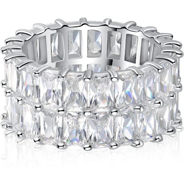 商品名OPOMOMO Eternity Ring Wedding Bands,18K Gold Plated 2 Rows Emerald Cut Iced Out Lab Diamond Band Rings for Women Men ...