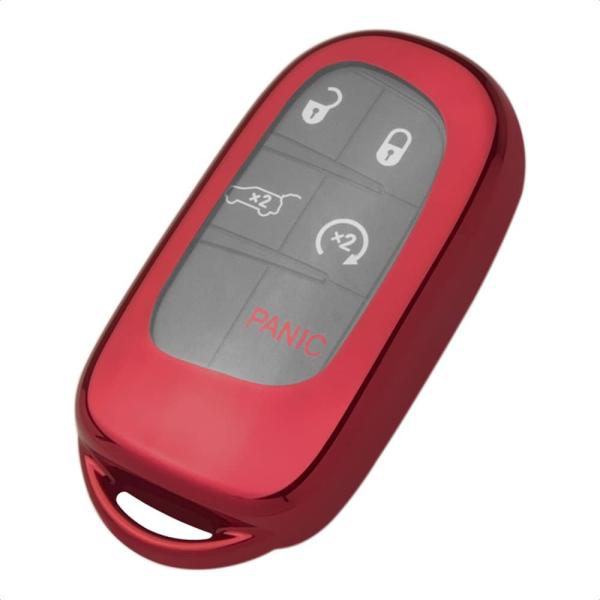 商品名TANGSEN スマートキーフォブケース レッドTPU保護カバー ジープクライスラー300 200ダッジチャージャーチャレンジャーダートデュランゴジャーニー グランドチェロキーレネゲードフィアット3 4 5ボタンキーレスエントリーリモ...