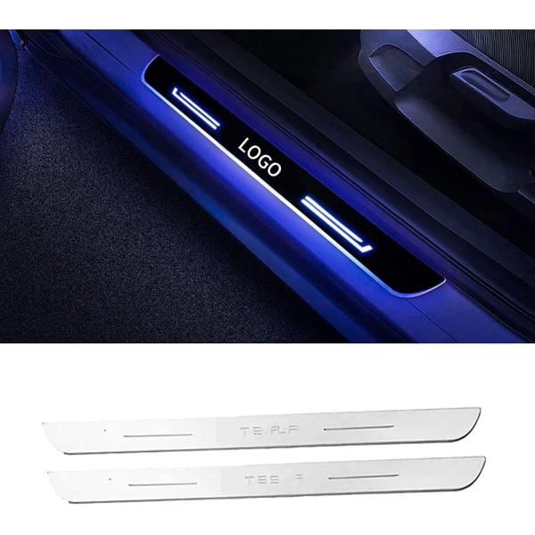 商品名Tesla Model 3 X Y S、ドアシルスカフプレートカーインテリアトリムウェルカムペダル ムード照明commas LED Door Pedal for Tesla Model 3 X Y S,Door Sills Scuff...