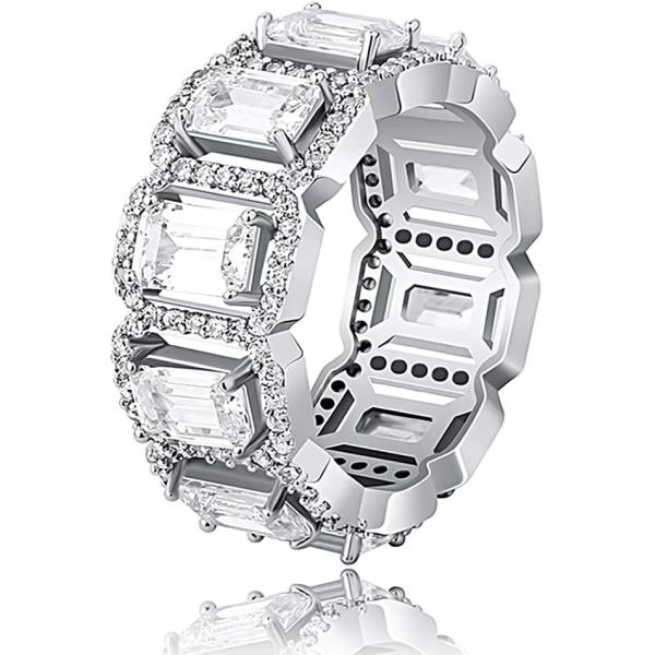 商品名Apzzic スクエアダイヤモンドリング アイスアウト キュービックジルコニア マイクロパヴェ ヒップホップ ファッション ウェディング エタニティバンドリング メンズ レディース, 金メッキ。 人工ダイヤモンド, キュービックジルコ...