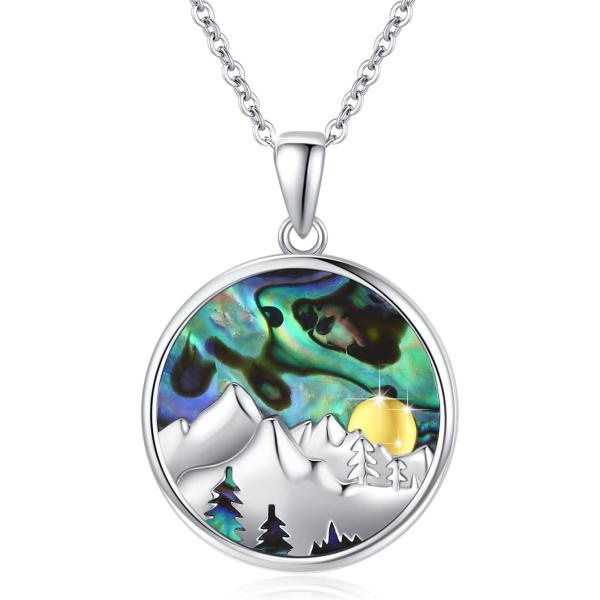 商品名S925 Sterling Silver Mountain Pendant Necklace for Women Girls, Abalone Shell Mountain Range Necklaces Circle Pendant...