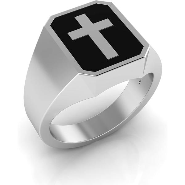 商品名TURQ N TAUPE 925スターリングシルバー ソリッドクロスシグネットリング ブラックエナメル 男女兼用, 金属, 宝石なしTURQ N TAUPE 925 Sterling Silver Solid Cross Signet...