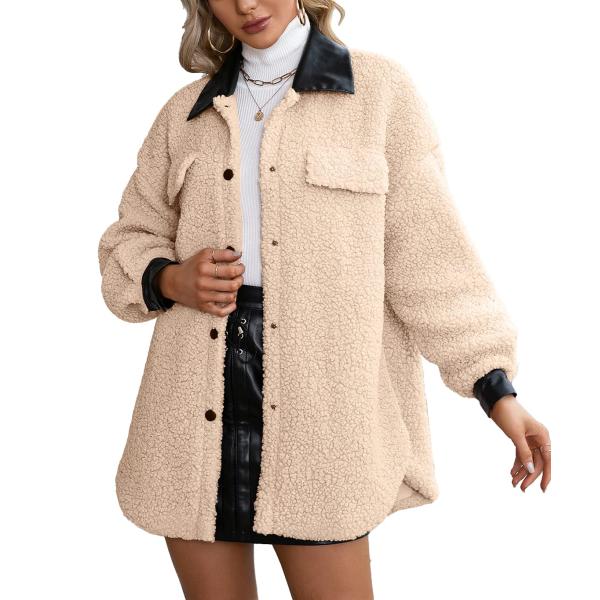 商品名:  BHMAWSRT Womens Faux Shearling Jacket Open Front Snap closure long Coat fluffy dresses Coat Outwear (Apricot, Smal...