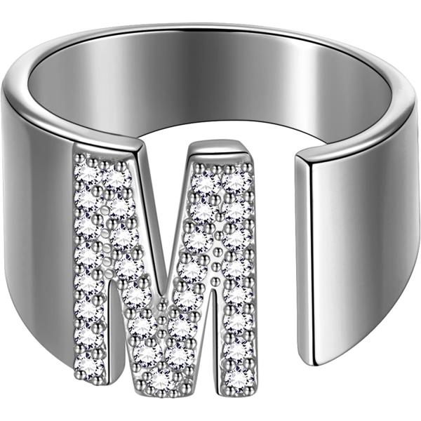 商品名beautlace Letter M Rings Adjustable Silver Plated Initial M Alphabet Open Ring with Cubic Zirconia Jewelry for Men an...