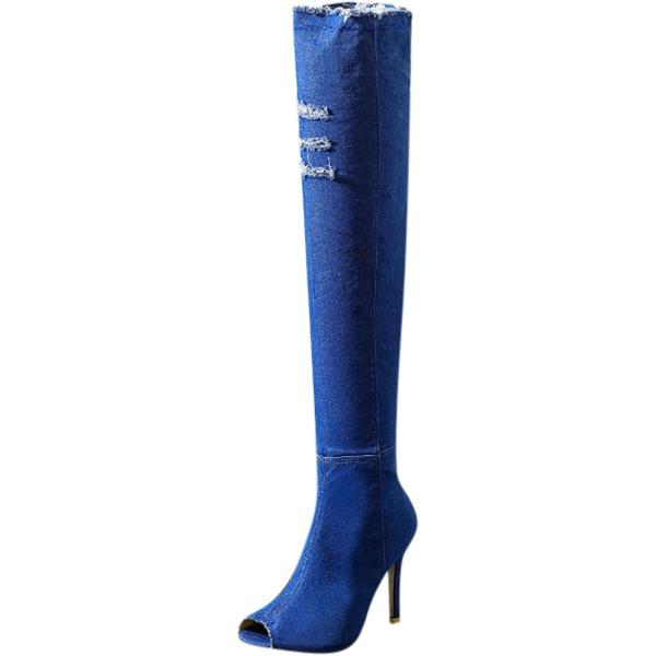 商品名Trilanme Women's Fashion High Heel Boots Spring and Autumn Open Toe Over The Knee Tight High Heel Boots Jeans Boots H...