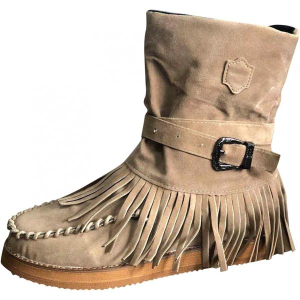 商品名Eduavar Boots For Women No Heel Lace Up Cowboy Boots for Women Pointy Toe Low Chunky Heel Cowgirl Boots Studded Rhine...