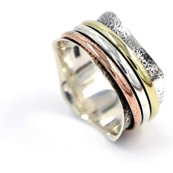 商品名925 Sterling Silver Rings Three Tone Spinner Ring Silver Spinner Rings 925 Silver Ring Spinner Meditation Thumb Ring ...