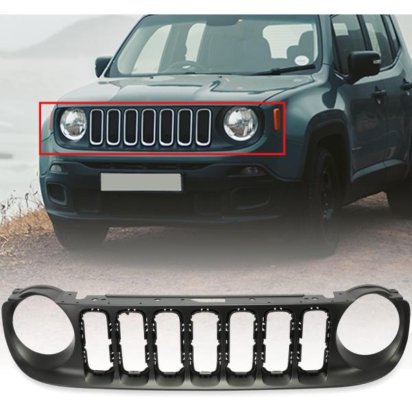 商品名HECASA フロントアッパーバンパーグリル 2015-2018 Jeep Renegade 塗装バンパーグリルガードカバーHECASA Front Upper Bumper Grille Compatible with 2015-2...