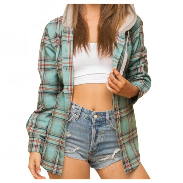 商品名:  Womens Plaid Hooded Shacket Jacket Casual Long Sleeve Button Down Shirts Coats Boyfriend Jackets Flannel Shirts Pl...