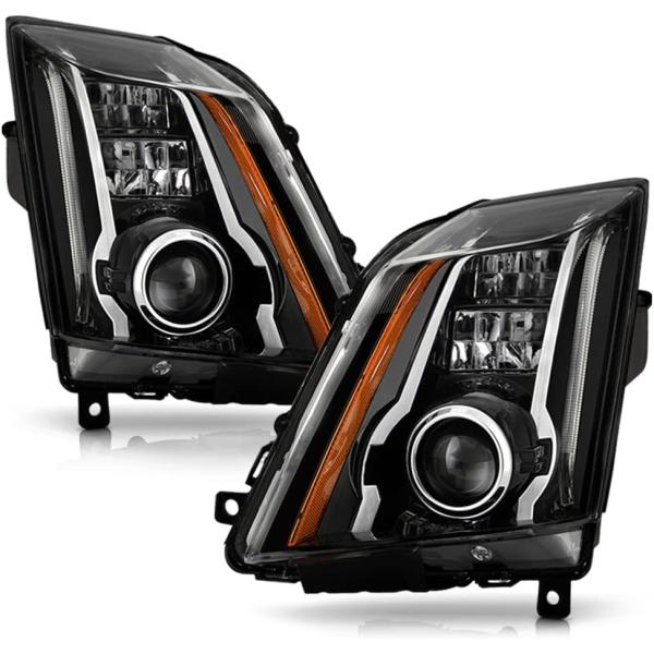 商品名VIPMOTOZ スイッチバック LED DRL プロジェクターヘッドライトランプ 2008-2014 キャデラック CTS対応 ブラックハウジング ペアセット 琥珀色の信号+ホワイトデイタイムランニングライトVIPMOTOZ Swi...