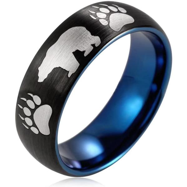 商品名LWJYX Animal Bear Paw Ring Men's 8mm Black Domed Satin Finish Tungsten Ring Engraved Bear and Tracks Bear Paw Claw We...