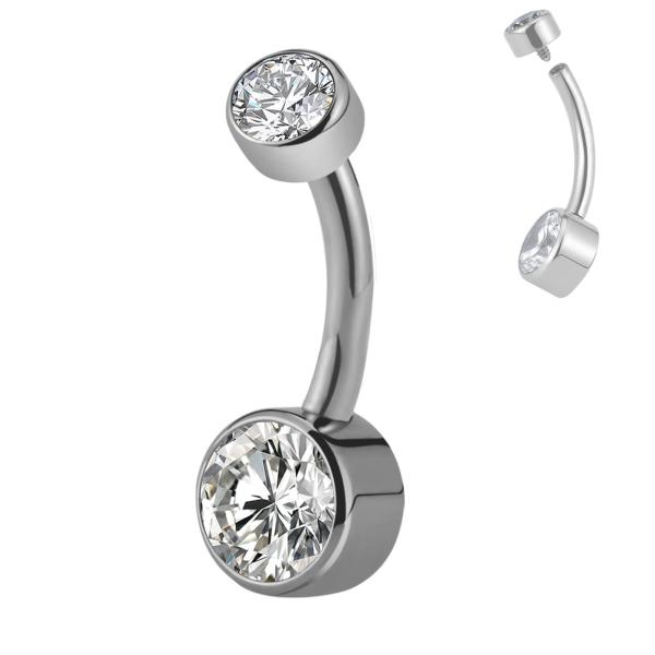 商品名: FINE4U ASTM F136 チタン ベリーボタンリング レディース - 低刺激性 ベリーピアスジュエリー キュービックジルコニア付き ショートダングル へそピアスギフト ニッケル不使用, チタン, キュービックジルコニア F...