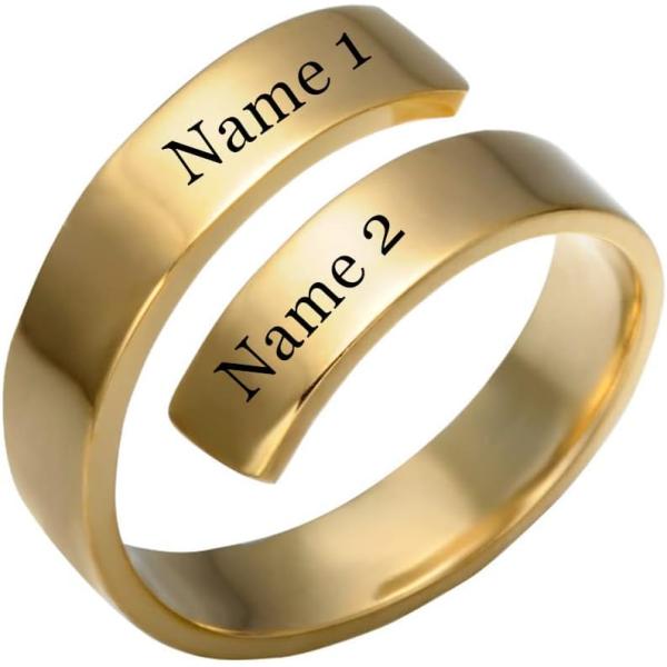 商品名KBNSUIAN Personalized Women Men's Name Ring, Stainless Steel Custom Initials Nickname Couple Wrap Climber Cuff Ring, ...