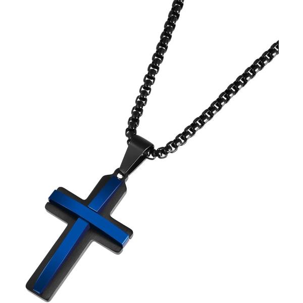 商品名Edforce ステンレススチール ダブルレイヤー クロスペンダントネックレス メンズ 24インチ ボックスチェーン, 金属, ステンレススチール,Edforce Stainless Steel Double Layer Cross ...