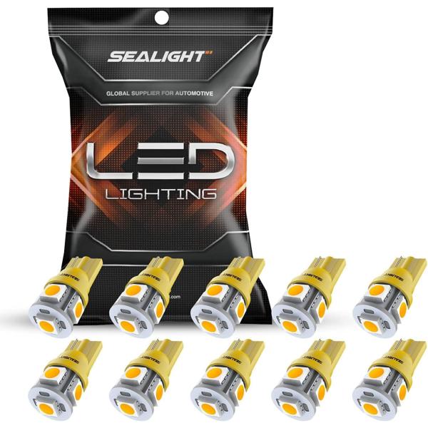 商品名SEALIGHT T10黄SEALIGHT 194 LED Bulb, 168 T10 LED Bulb Amber 2700k Yellow 2825 for Turn Signal Side Marker Dome Lights,...