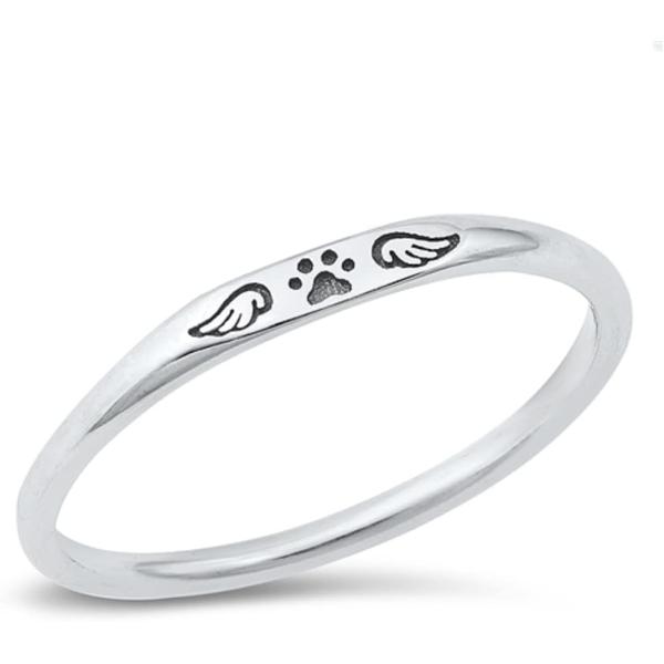商品名CLOSEOUT WAREHOUSE スターリングシルバー スタッカブル ミニシグネットリング, 金属, 宝石なしCLOSEOUT WAREHOUSE Sterling Silver Paw Print and Wings Ring ...